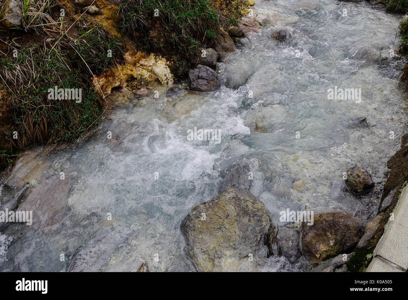 Hot water stream at Tamagawa Hot Spring in Akita, Japan. Tamagawa is ...