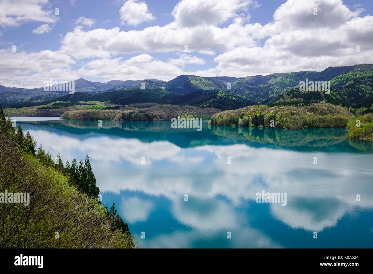 Mountain scenery with reflection lake in Tohoku, Japan. The Tohoku ...