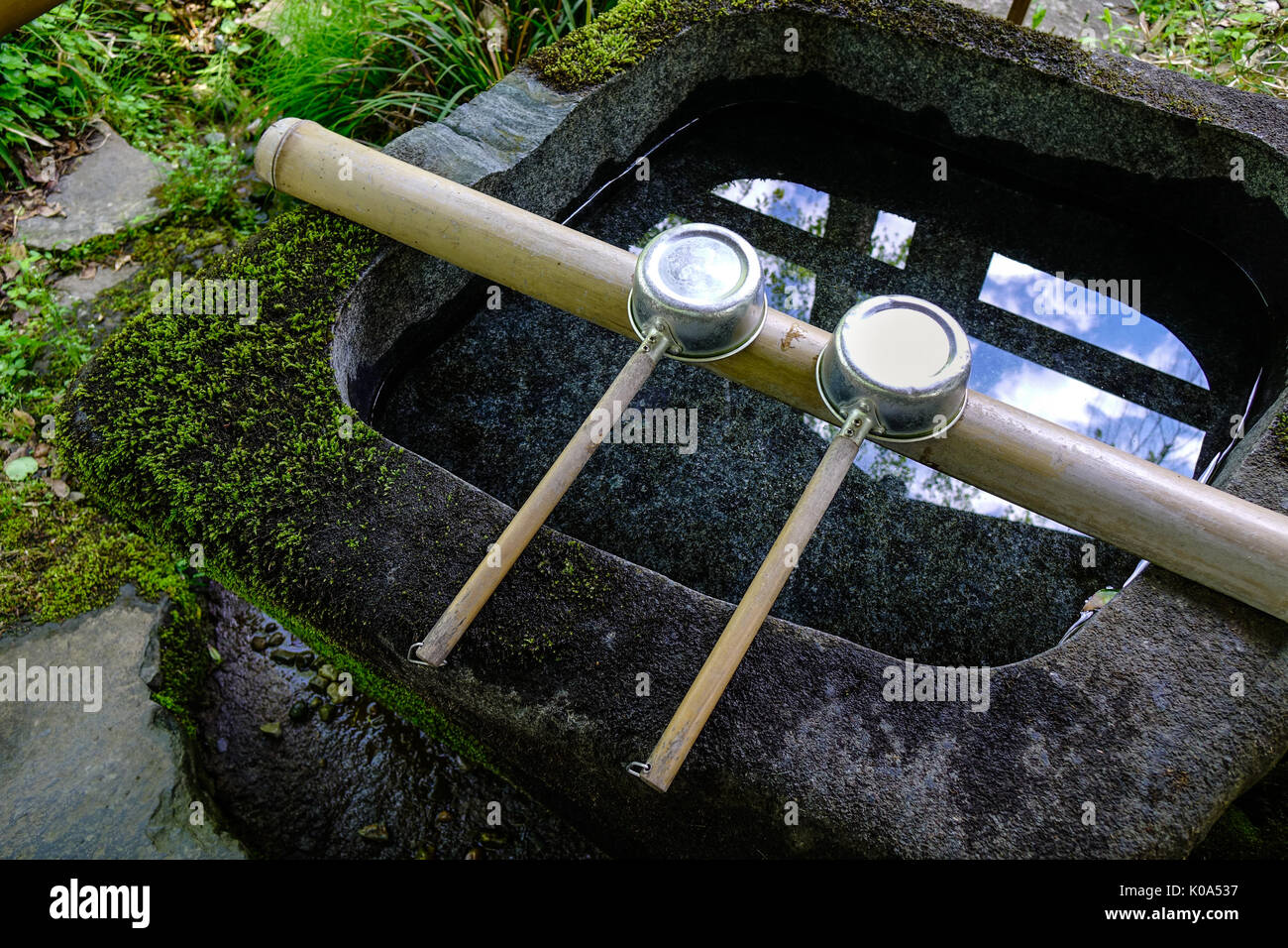 Japanese ladles at Shinto temple in Kyoto, Japan. In Japan, a tsukubai ...