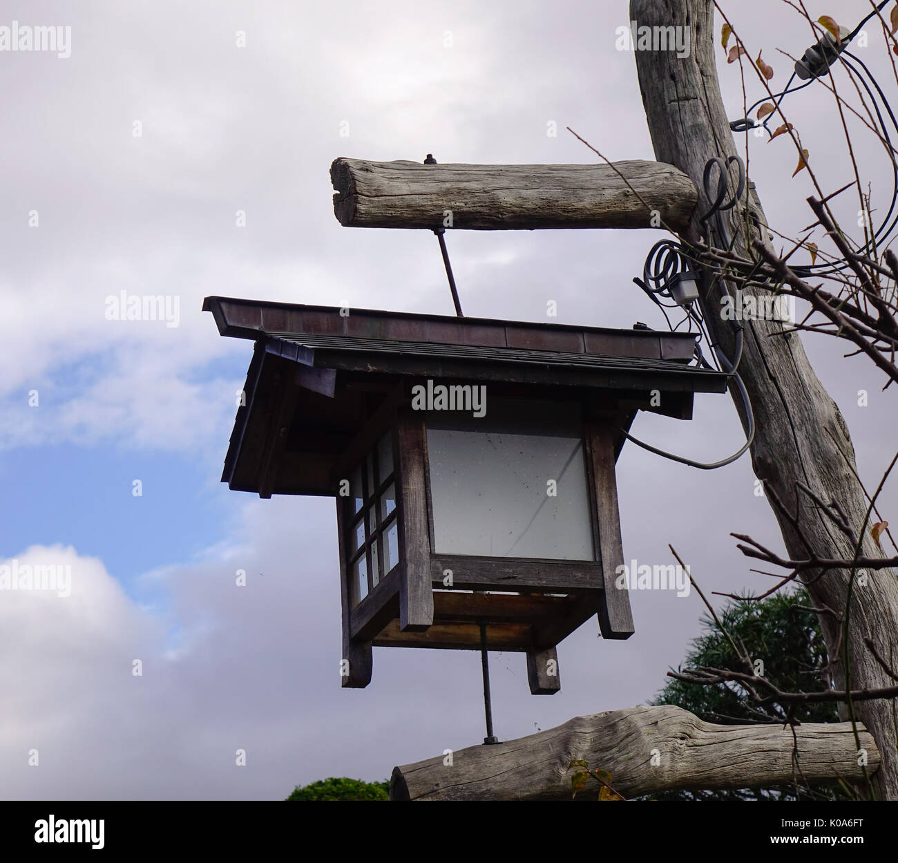 Old wooden lantern at Japanese garden in Kyoto, Japan Stock Photo - Alamy