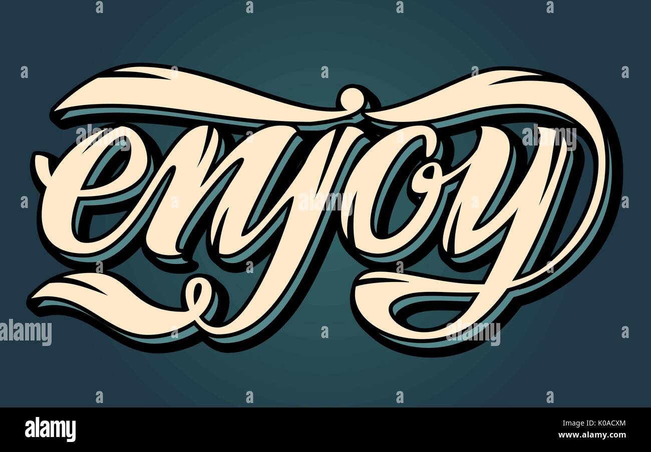 Enjoy - vector lettering logo design modern retro style for postcards ...