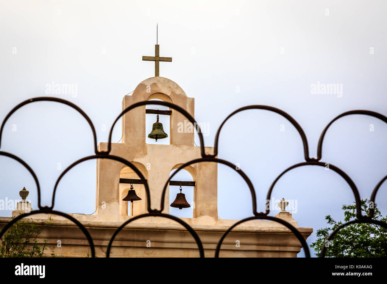 The bell tower at the historic mission San Xavier del Bac near Tucson ...