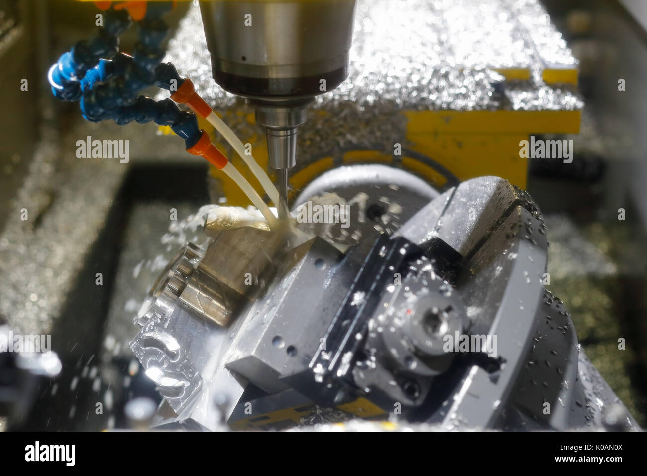 Milling metalworking process by CNC vertical milling center. Selective ...