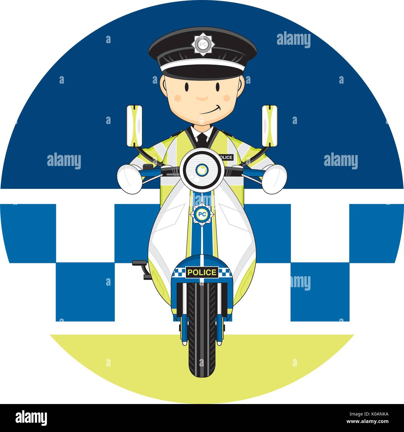 Cute Cartoon British Policeman on Motorbike Vector Illustration Stock ...