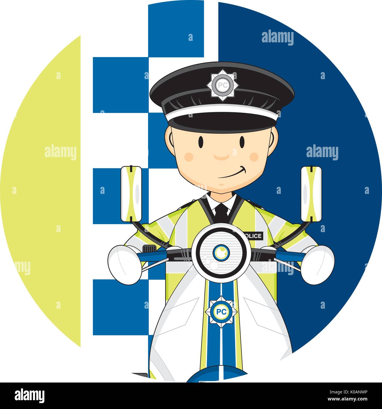 Cute Cartoon British Policeman on Motorbike Vector Illustration Stock ...