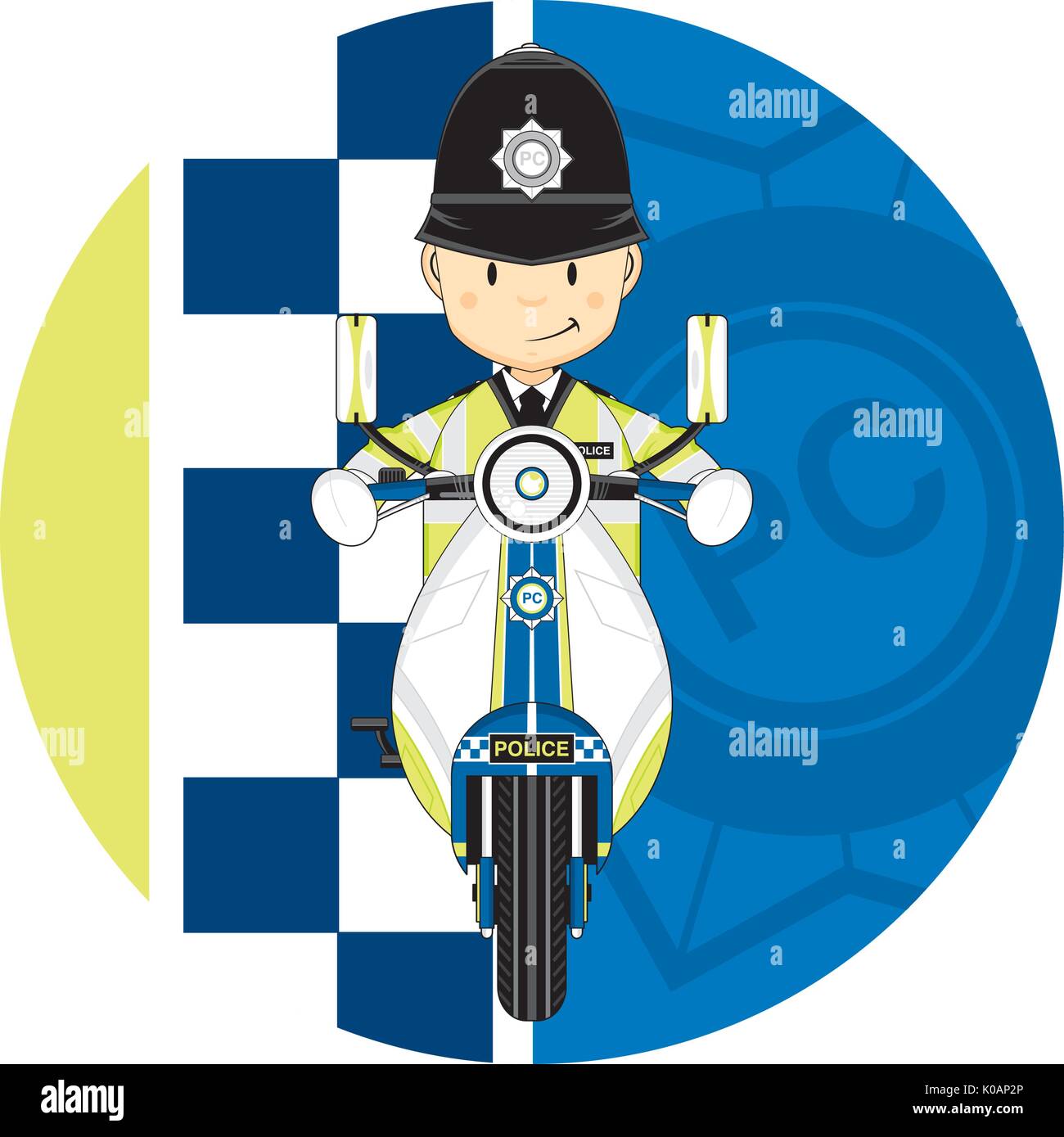 Cute Cartoon British Policeman on Motorbike Vector Illustration Stock ...