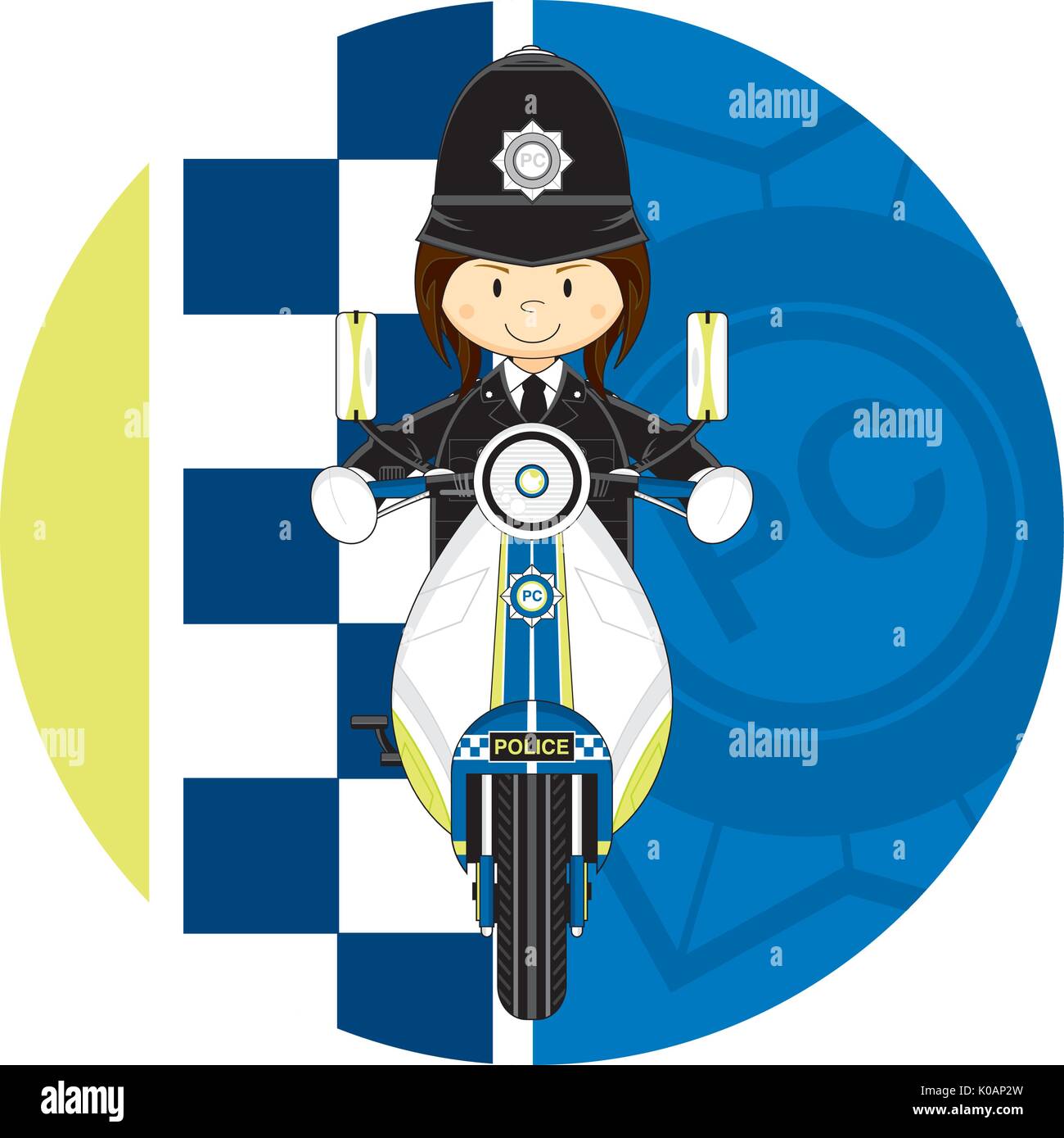 Cute Cartoon British Policeman on Motorbike Vector Illustration Stock ...