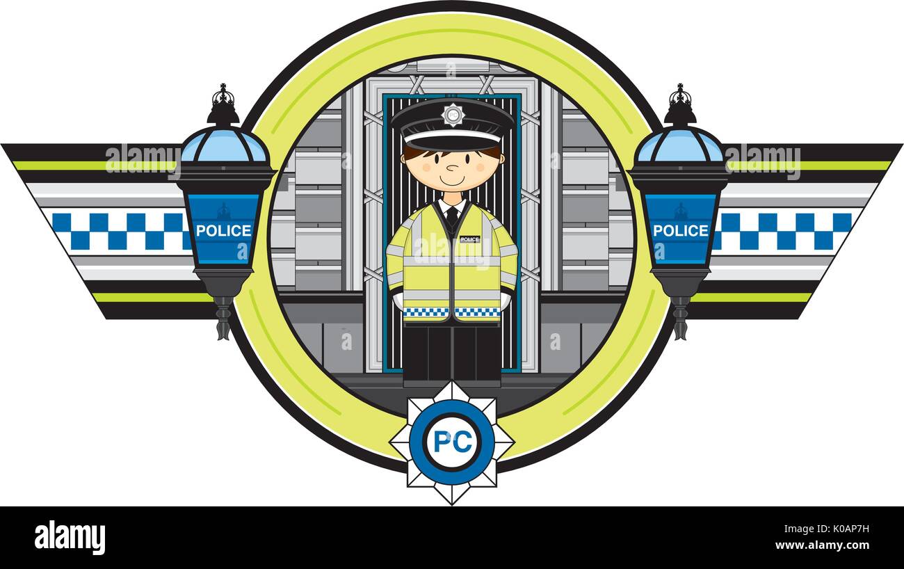 Cartoon British Policeman at Police Station Vector Illustration Stock ...