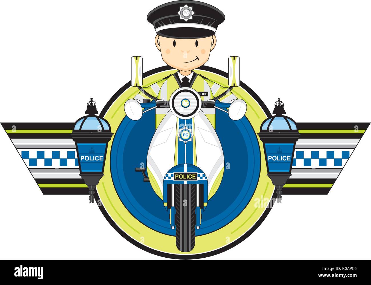 Cute Cartoon British Policeman on Motorbike Vector Illustration Stock ...
