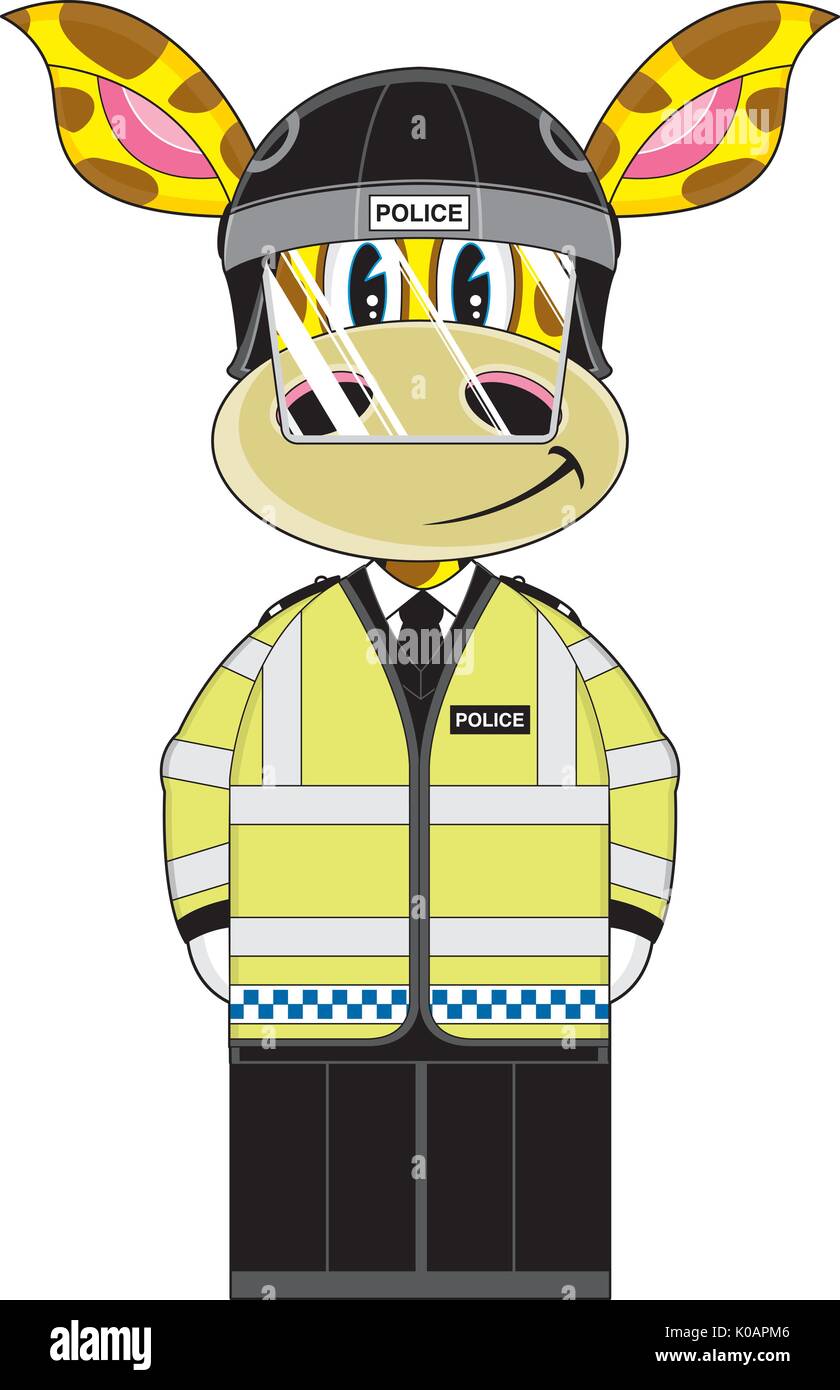 Cute Cartoon British Giraffe Riot Policeman Vector Illustration Stock ...