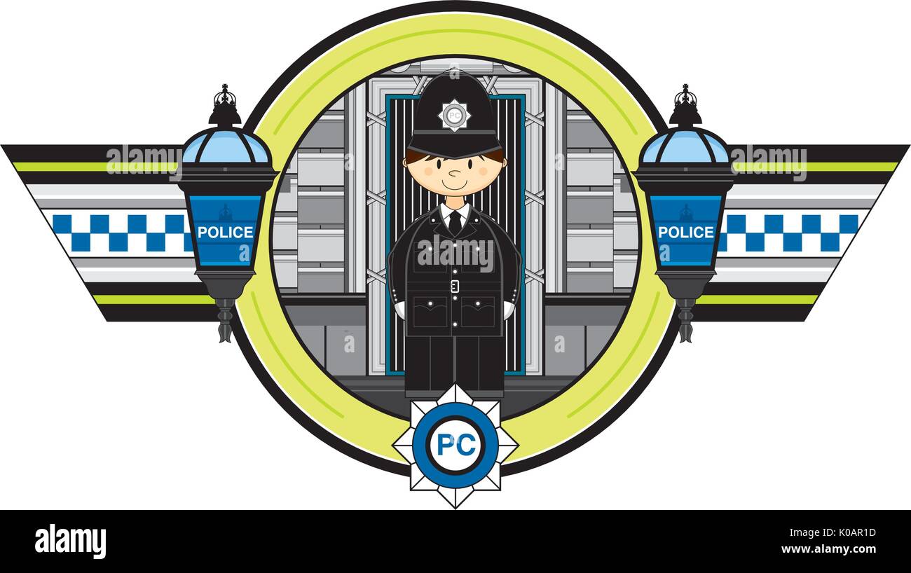 Cartoon British Policeman at Police Station Vector Illustration Stock ...