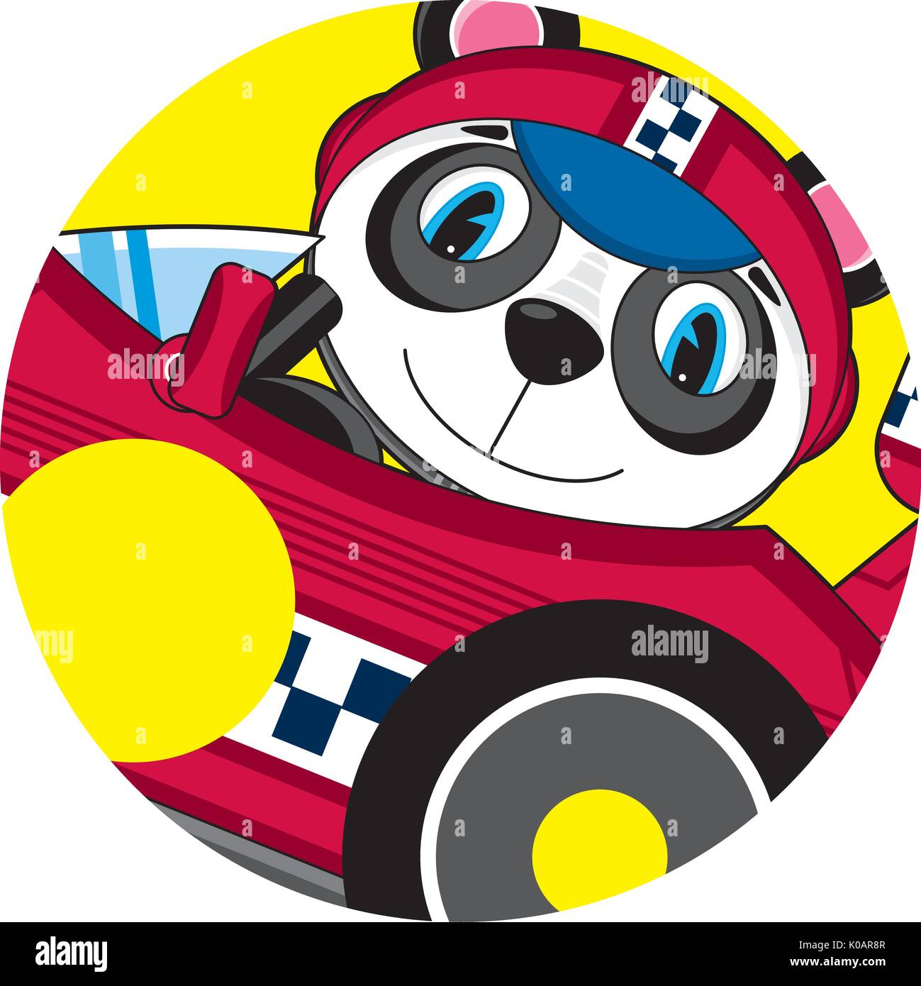Cute Cartoon Panda Bear Motor Racing Driver with Sports Car Stock ...