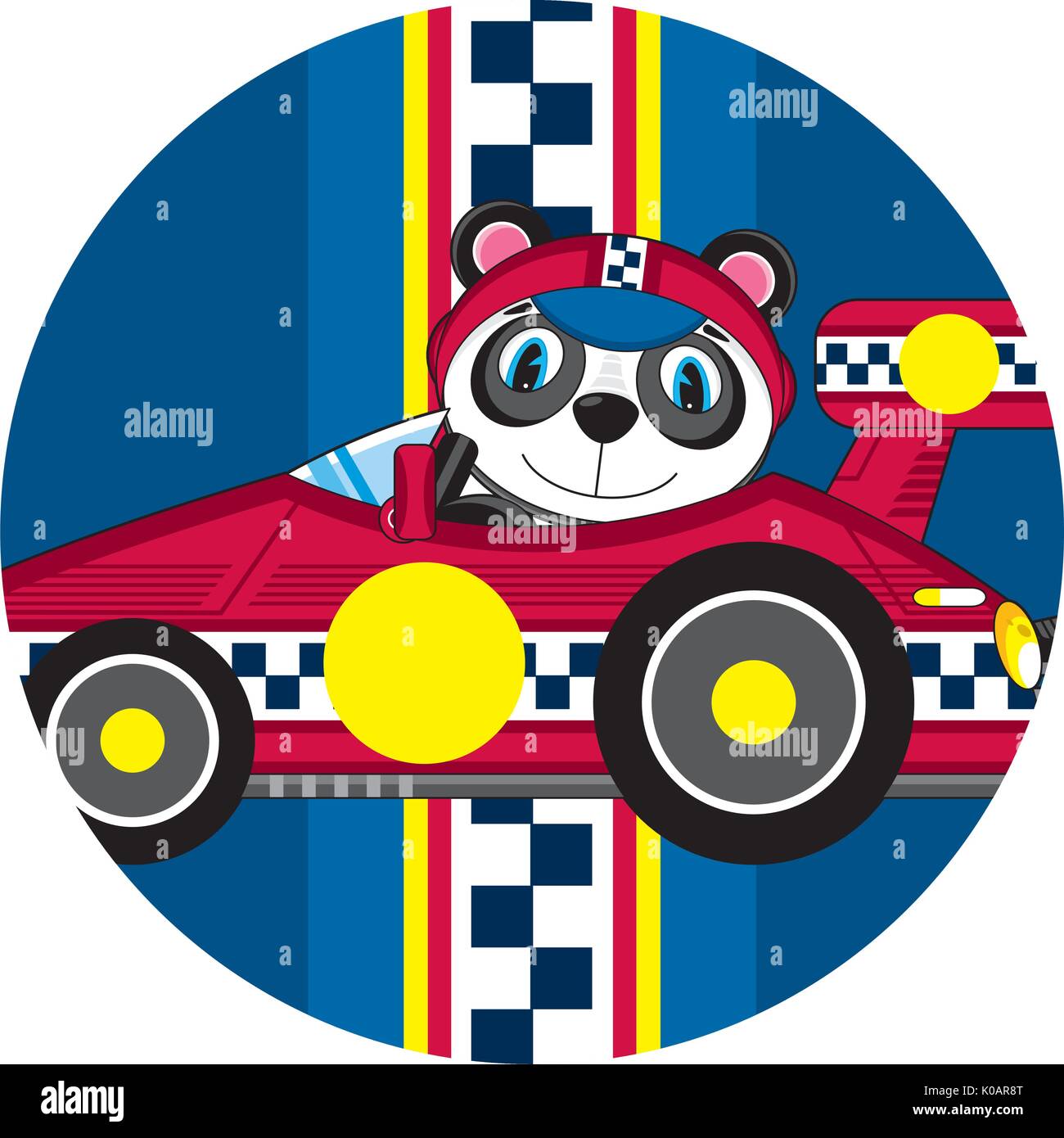 Cute Cartoon Panda Bear Motor Racing Driver with Sports Car Stock ...