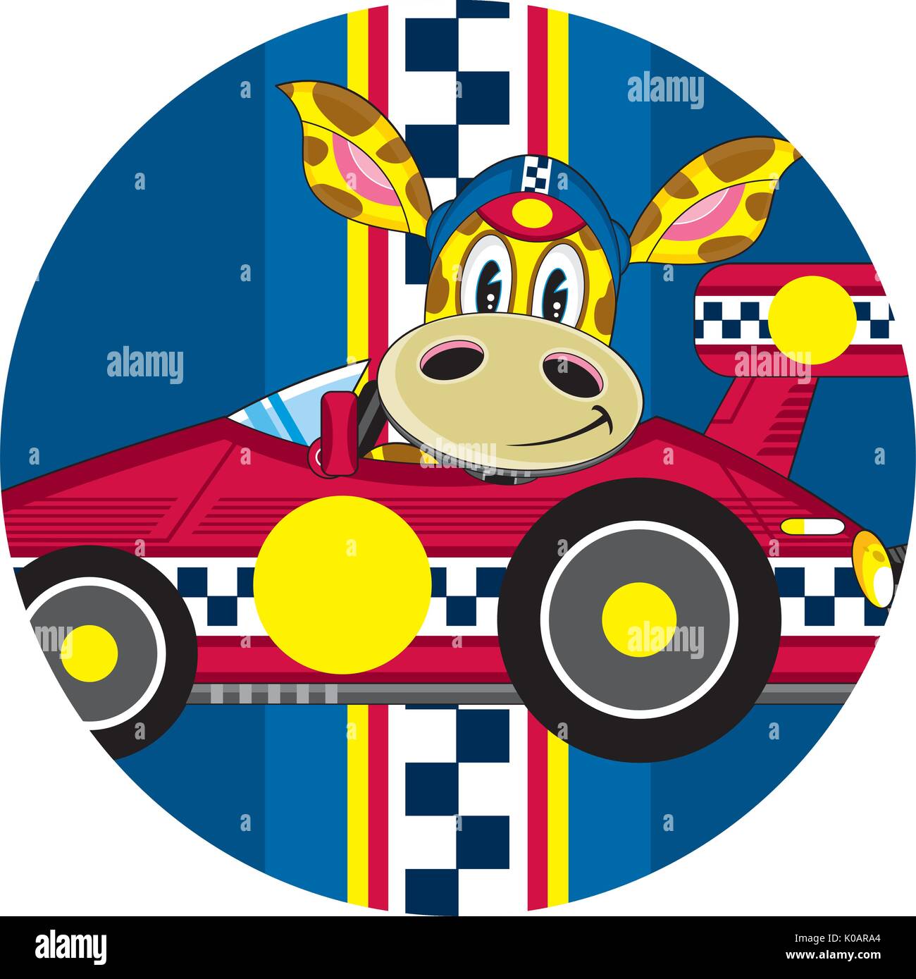 Cute Cartoon Giraffe Motor Racing Driver with Sports Car Stock Vector ...