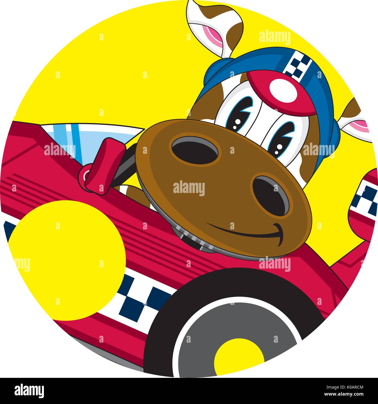 Cute Cartoon Cow Motor Racing Driver with Sports Car Stock Vector Image ...