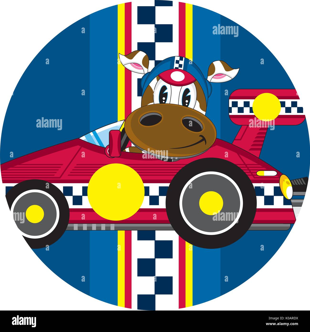 Cute Cartoon Cow Motor Racing Driver with Sports Car Stock Vector Image ...