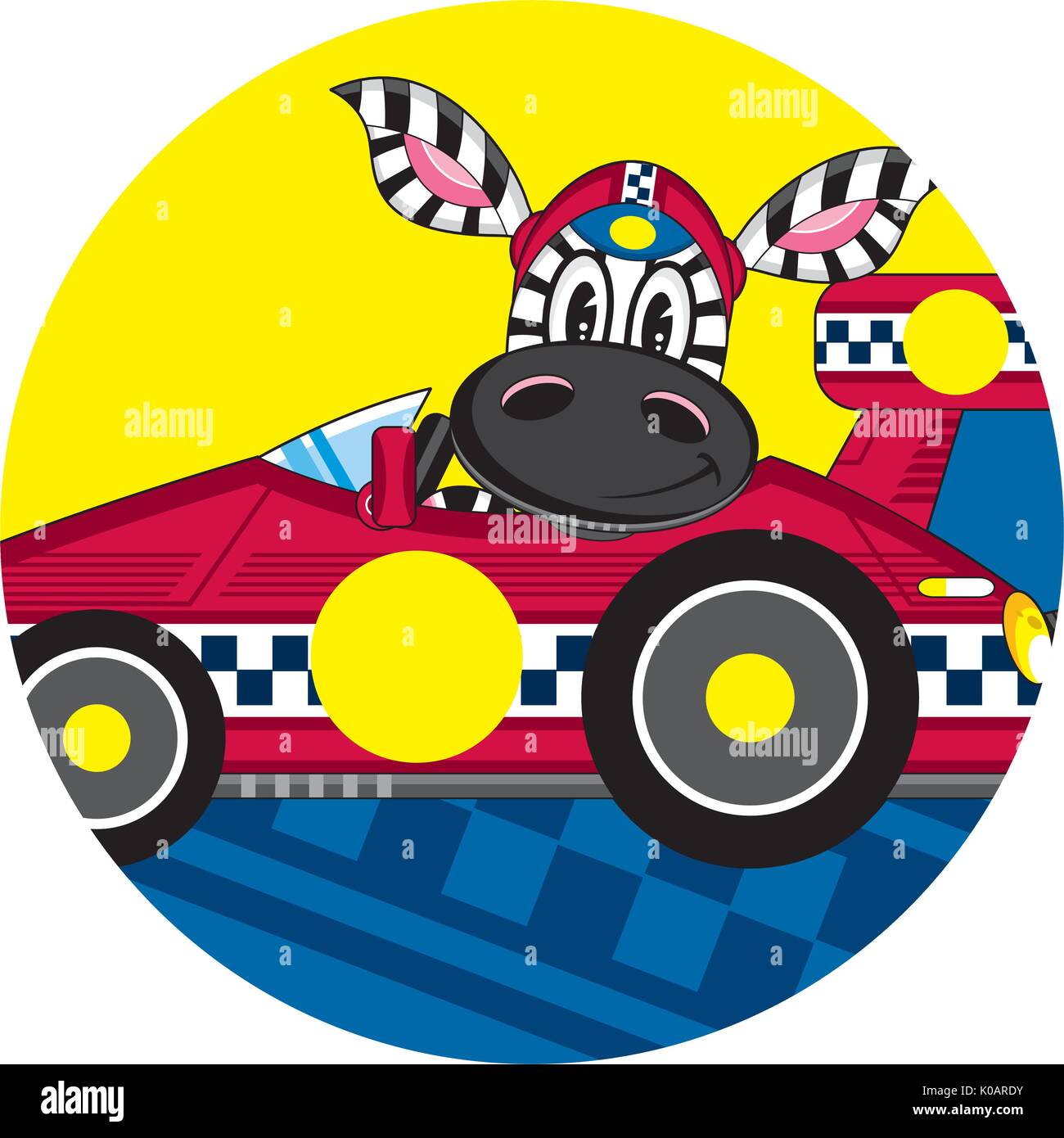 Cute Cartoon Zebra Motor Racing Driver with Sports Car Stock Vector ...