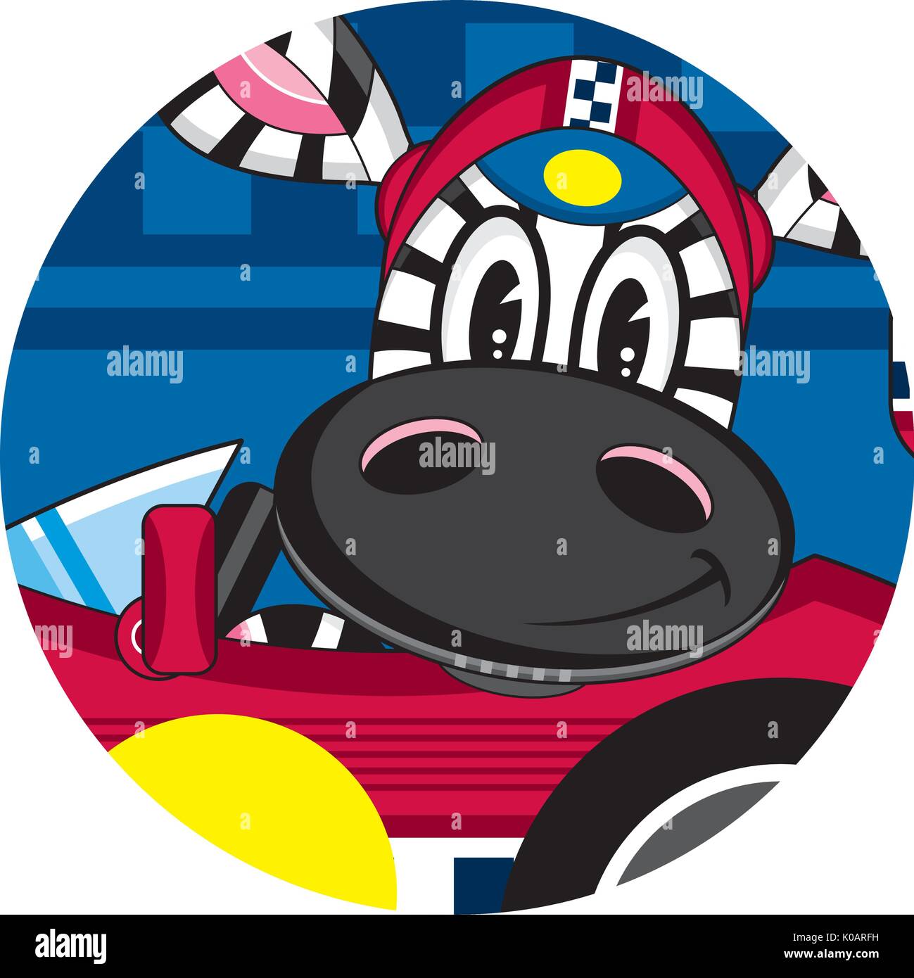 Cute Cartoon Zebra Motor Racing Driver with Sports Car Stock Vector ...