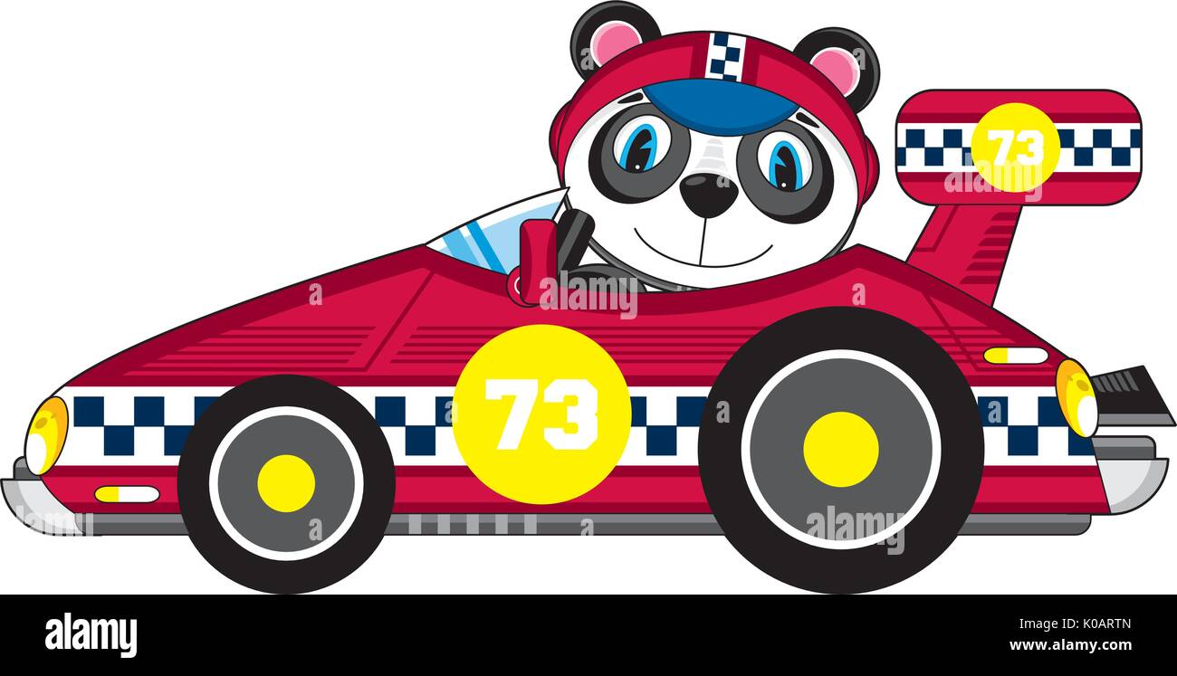 Cute Cartoon Panda Bear Motor Racing Driver with Sports car Stock ...