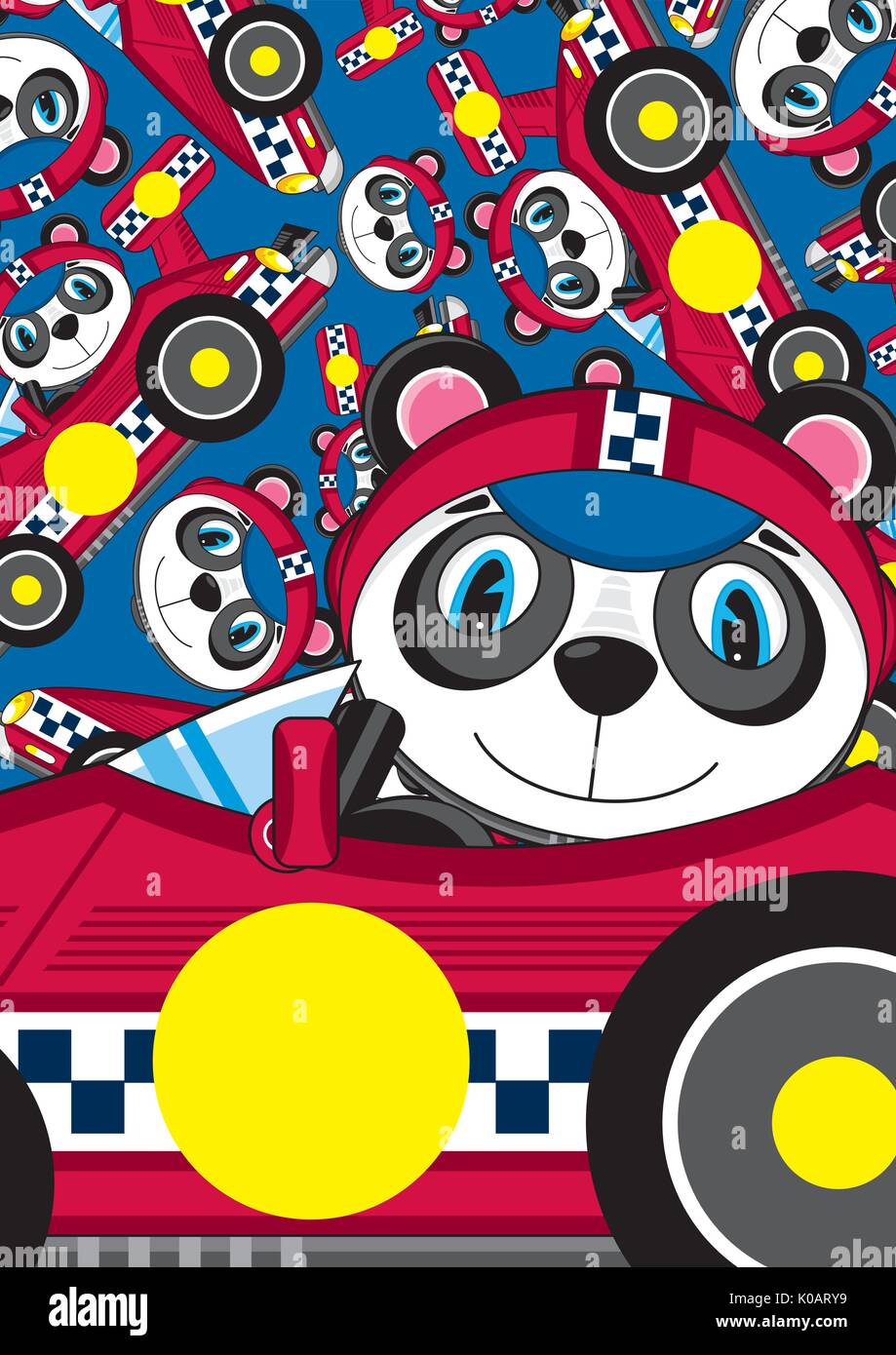 Cute Cartoon Panda Bear Motor Racing Driver with Pattern Stock Vector ...