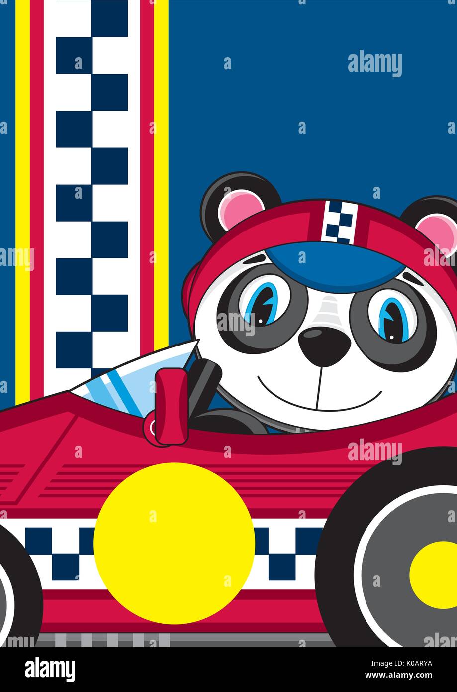 Cute Cartoon Panda Bear Motor Racing Driver with Sports car Stock ...