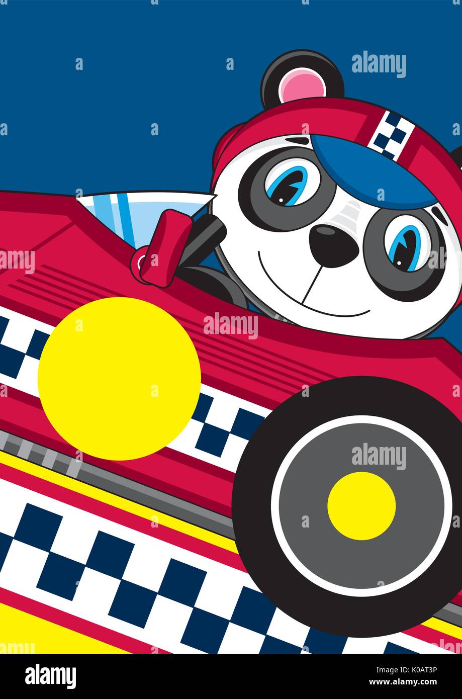 Cute Cartoon Panda Bear Motor Racing Driver with Sports car Stock ...