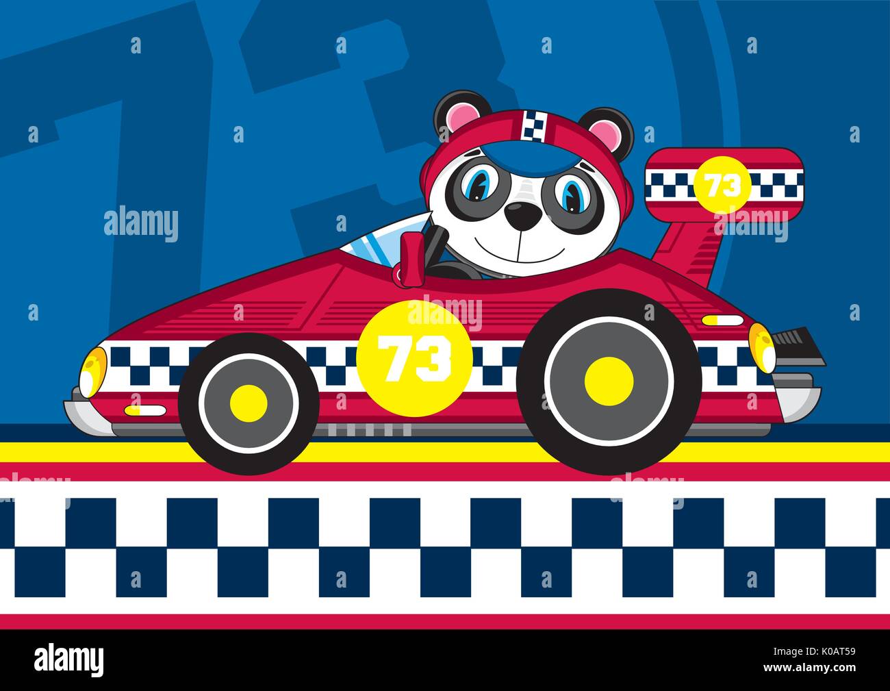 Cute Cartoon Panda Bear Motor Racing Driver with Sports car Stock ...