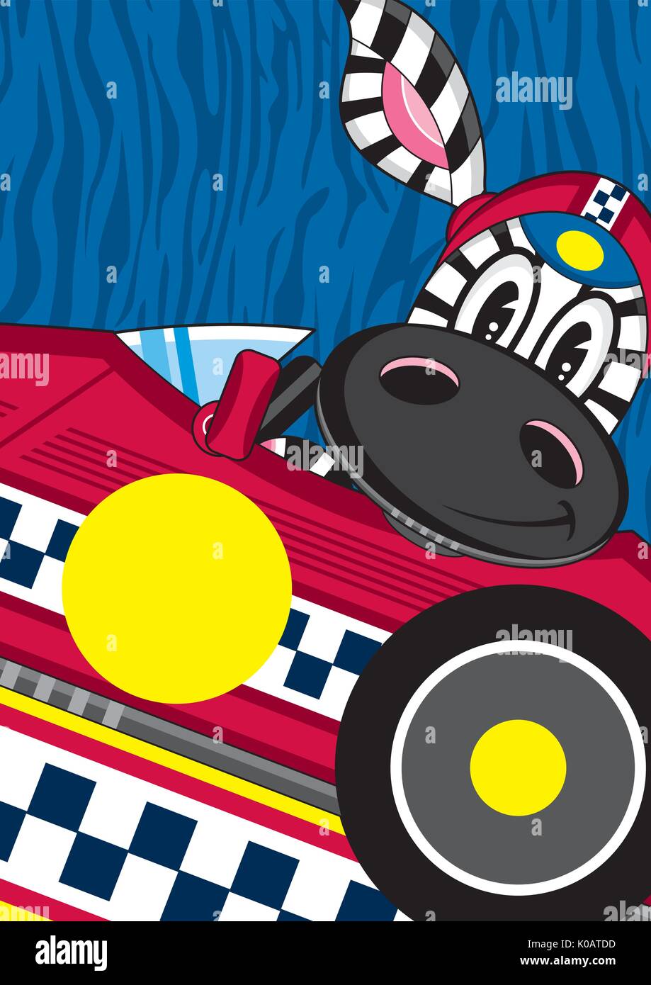 Cute Cartoon Zebra Motor Racing Driver with Sports Car Stock Vector ...
