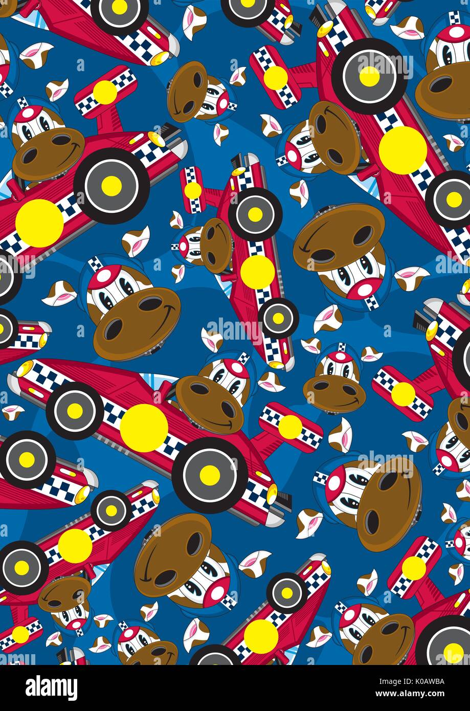 Cute Cartoon Cow Motor Racing Driver with Pattern Stock Vector Image ...