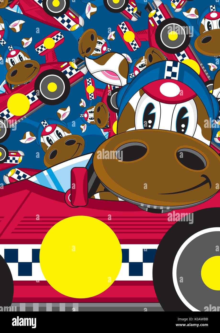 Cute Cartoon Cow Motor Racing Driver with Pattern Stock Vector Image ...