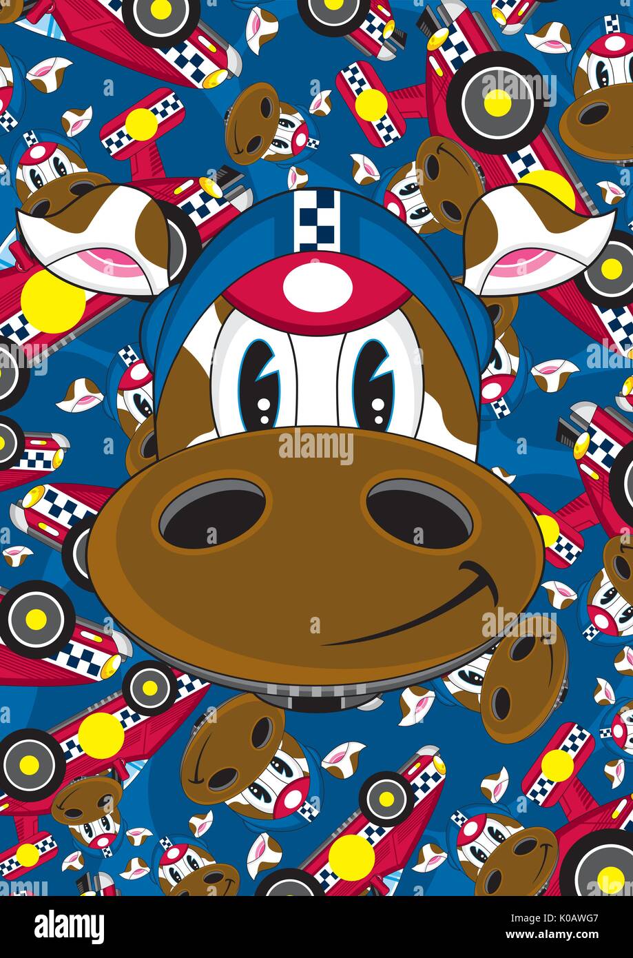Cute Cartoon Cow Motor Racing Driver with Pattern Stock Vector Image ...