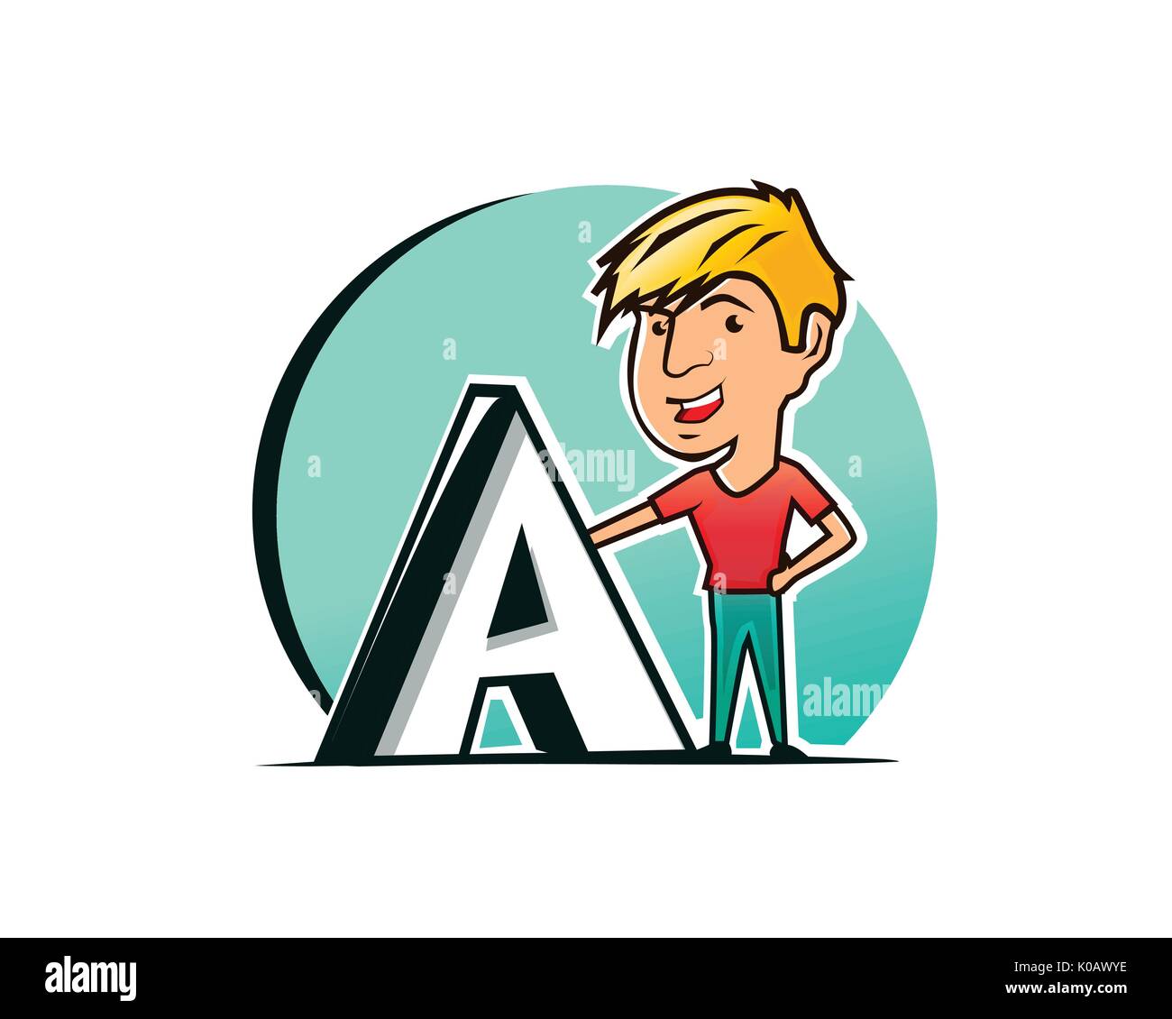 boy illustration stand with letter A, cartoon design, isolated on white ...