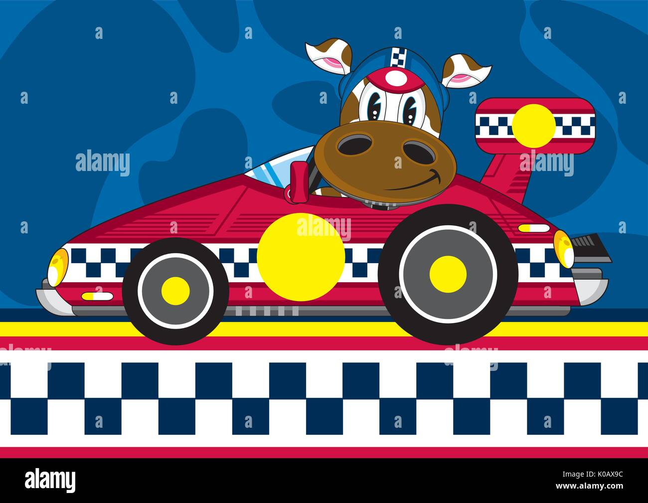 Cute Cartoon Cow Motor Racing Driver with Sports Car Stock Vector Image ...