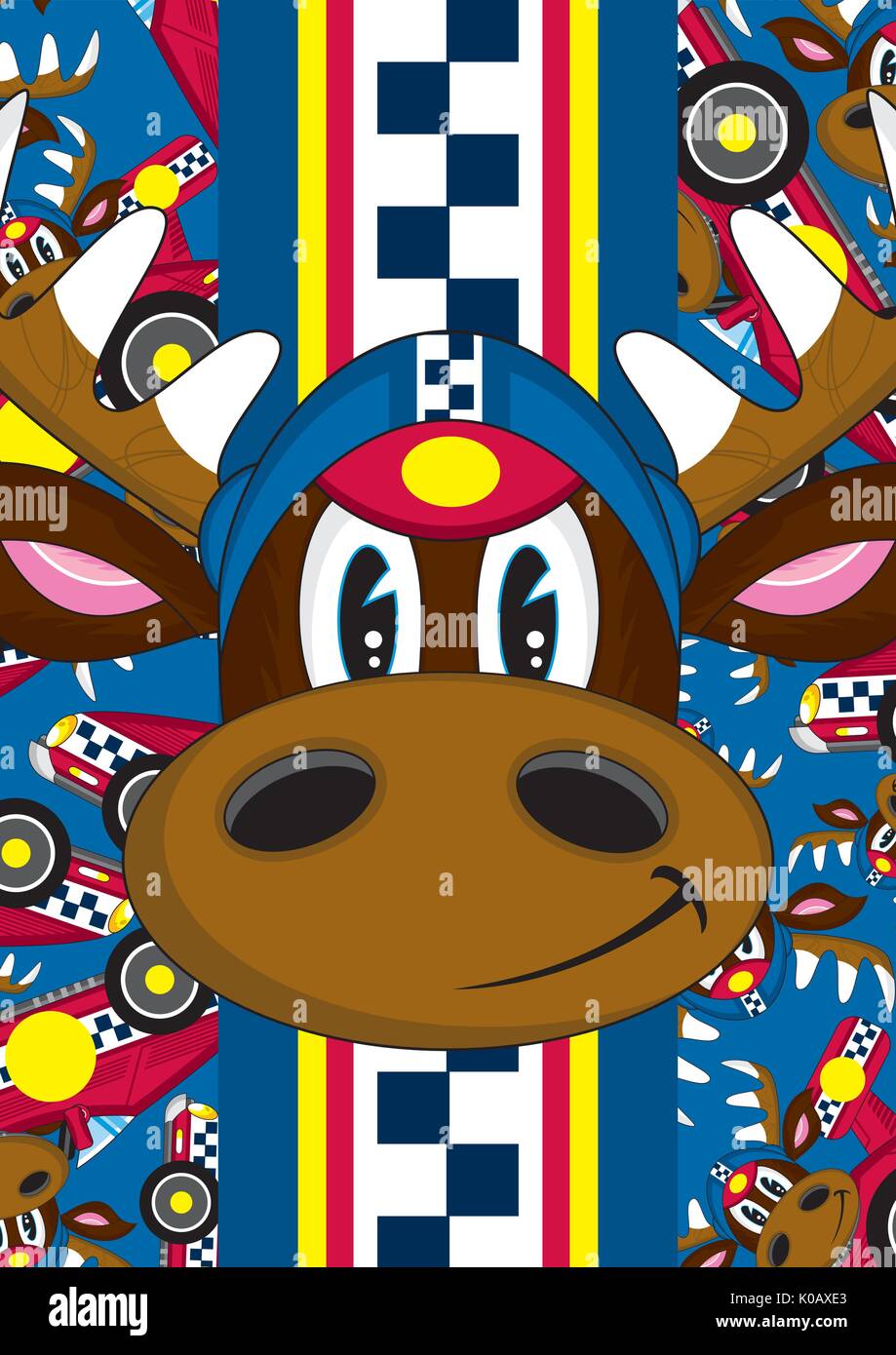 Cute Cartoon Reindeer Motor Racing Driver with Pattern Stock Vector ...