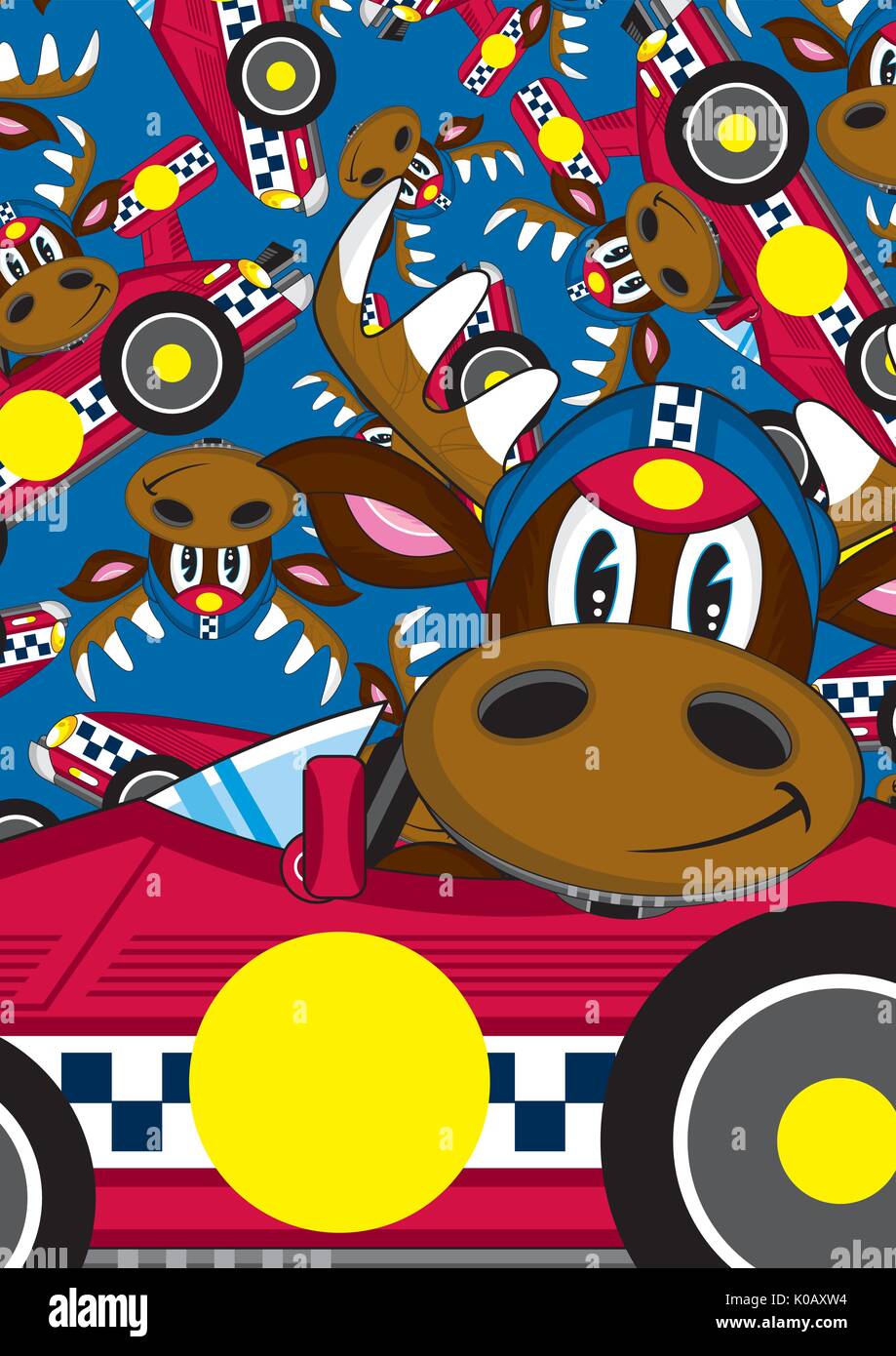 Cute Cartoon Reindeer Motor Racing Driver with Pattern Stock Vector ...