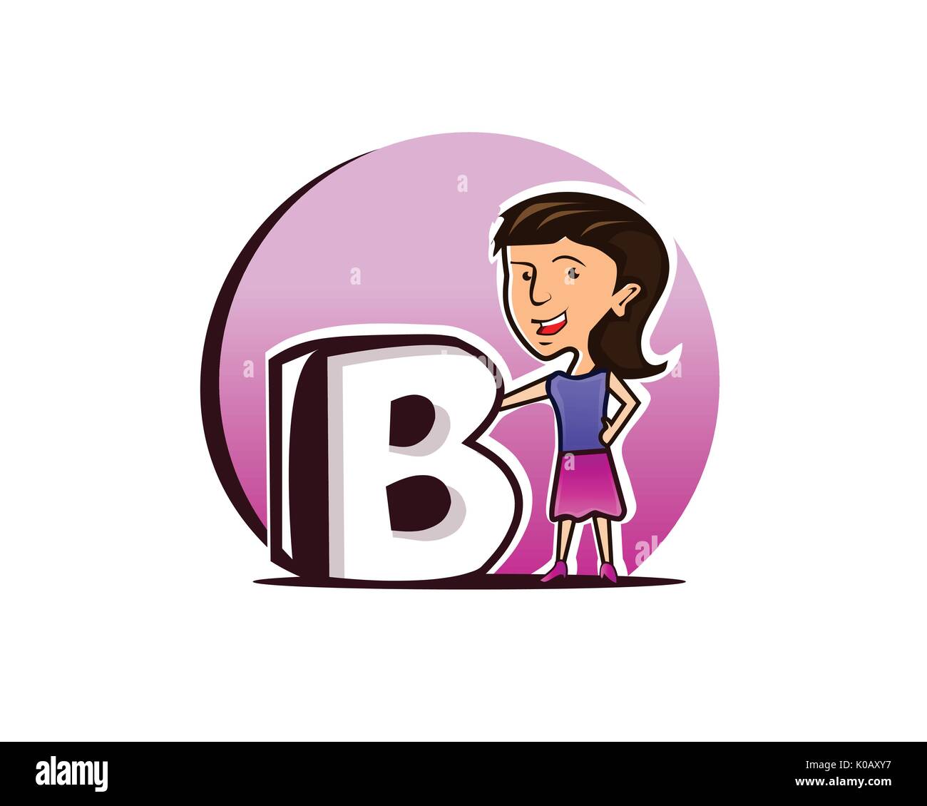 girl illustration stand with letter B, cartoon design, isolated on ...