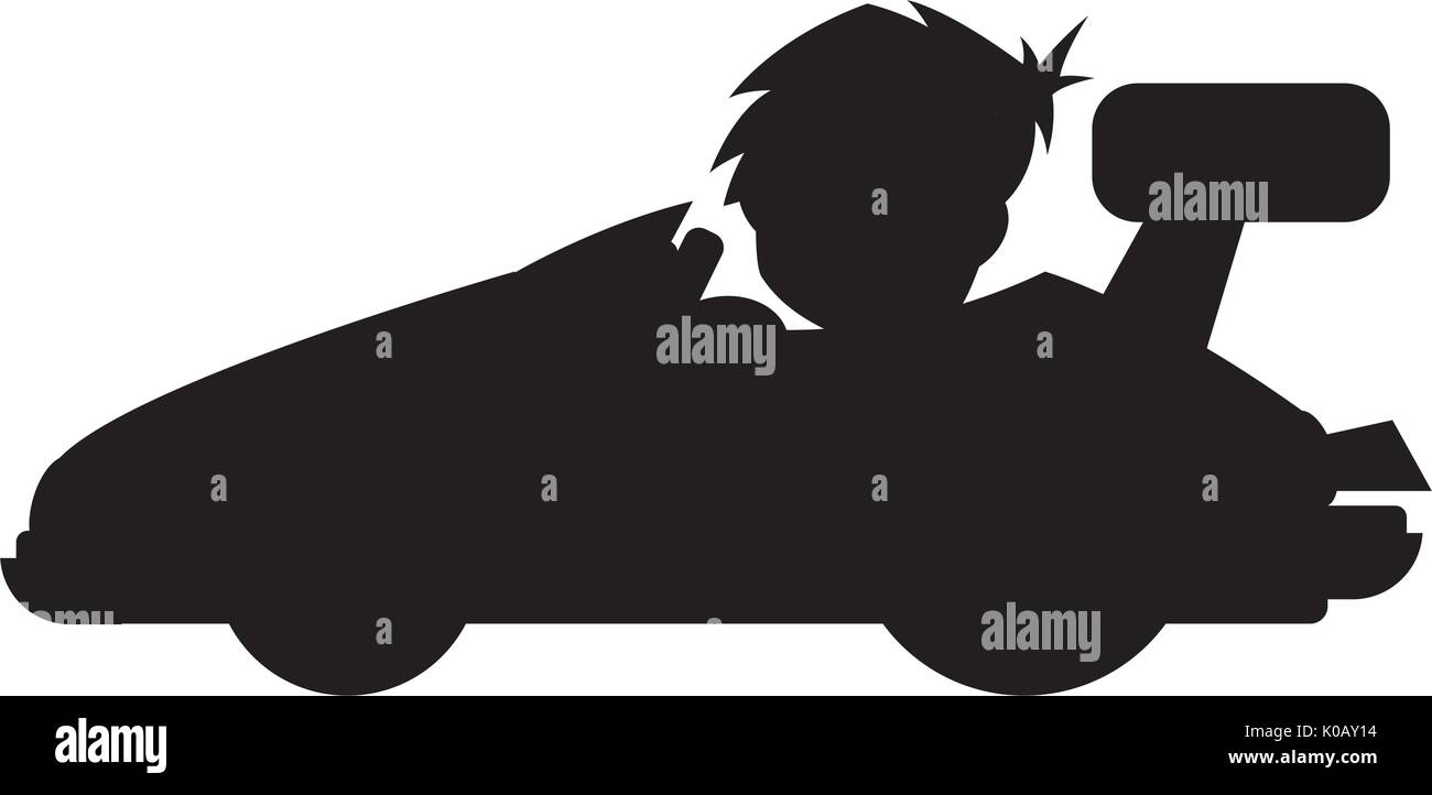 Cute Cartoon Motor Racing Car with Driver in Silhouette Stock Vector ...