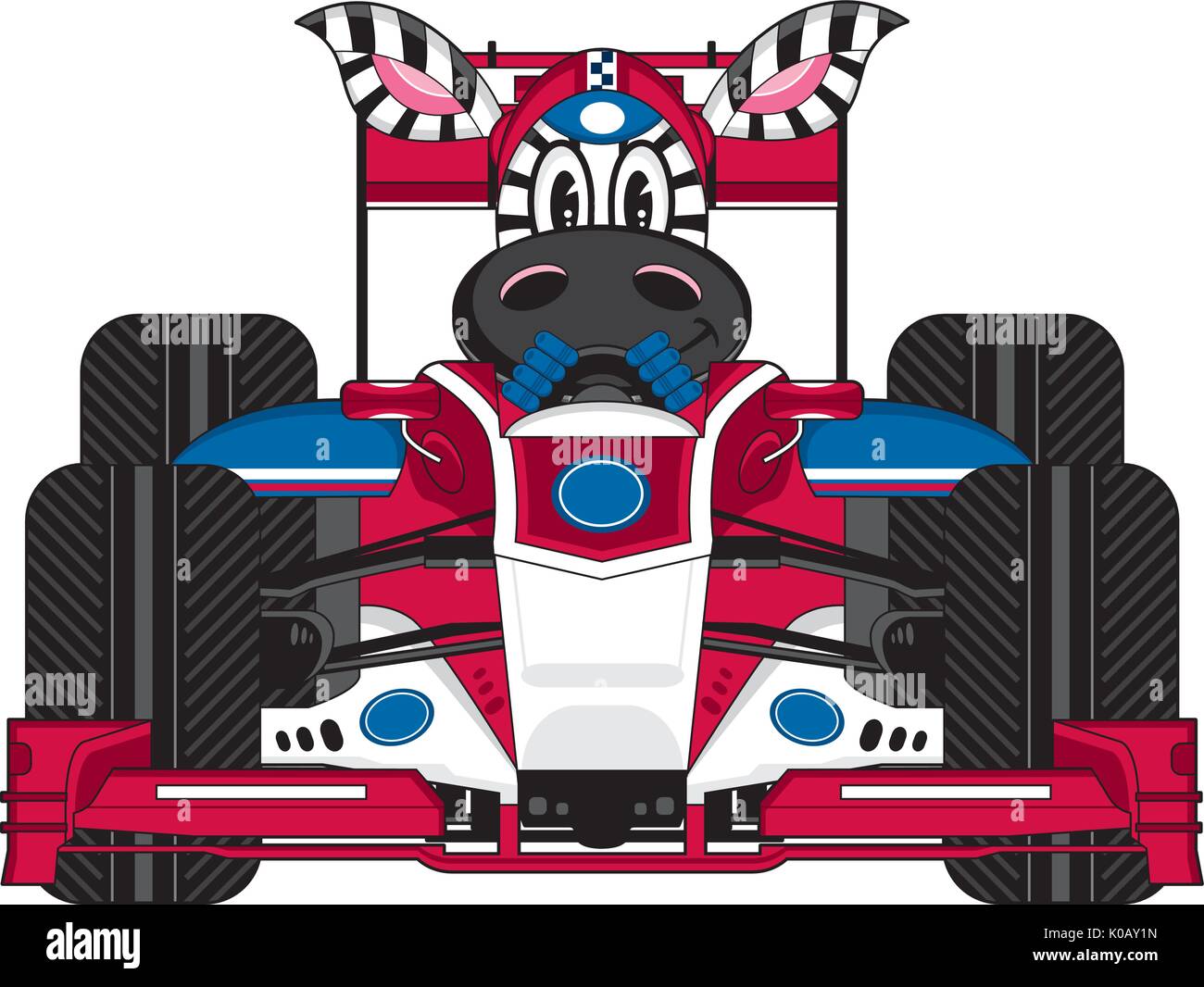 Cute Cartoon Zebra Motor Racing Driver with Sports Car Stock Vector ...