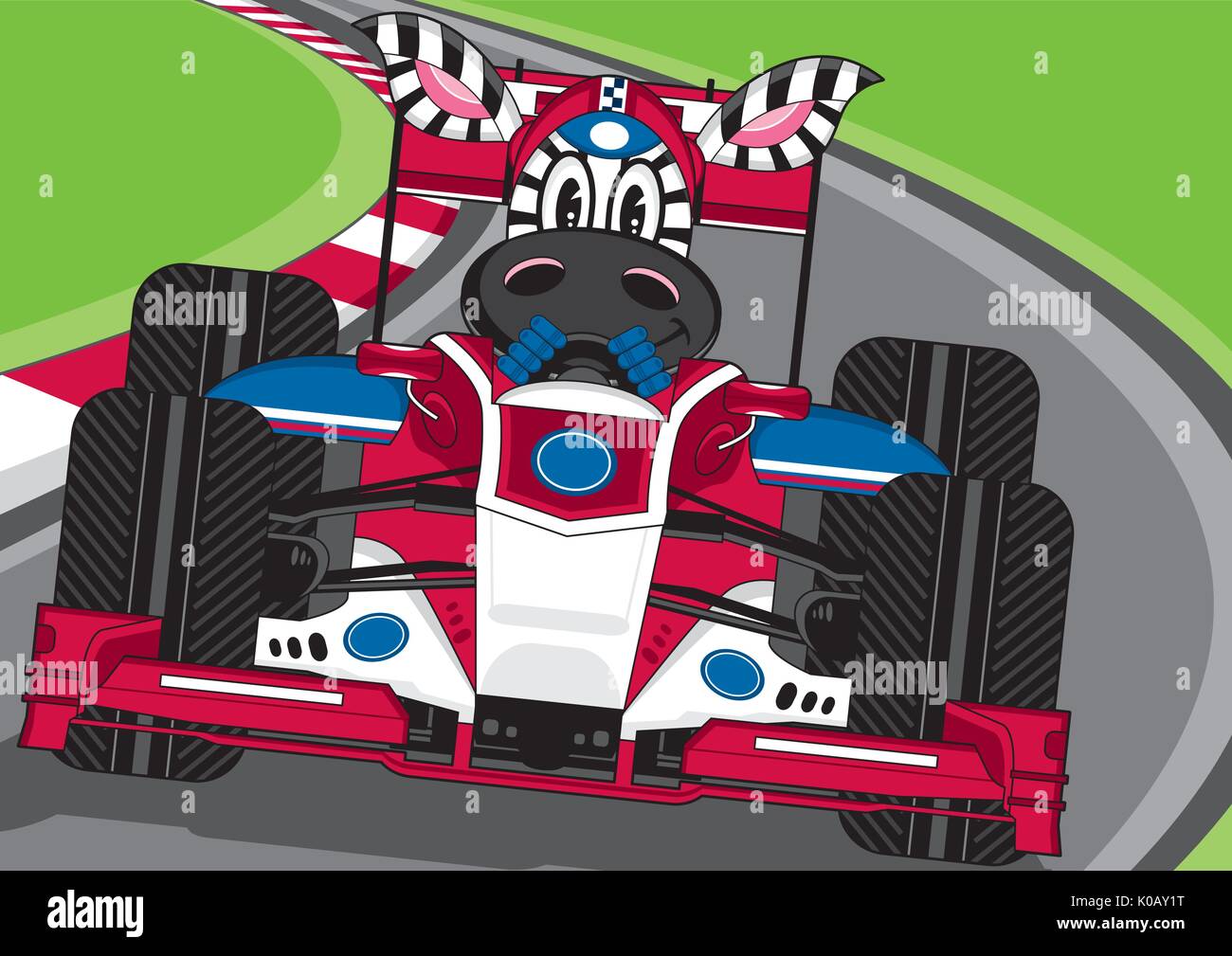 Cute Cartoon Zebra Motor Racing Driver with Sports Car Stock Vector ...