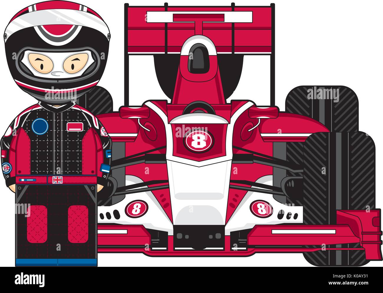 Cute Cartoon Motor Racing Driver with Sports Car Stock Vector Image ...