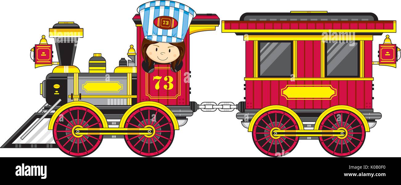 Vintage Wild West Steam Train with Driver Vector Illustration Stock ...