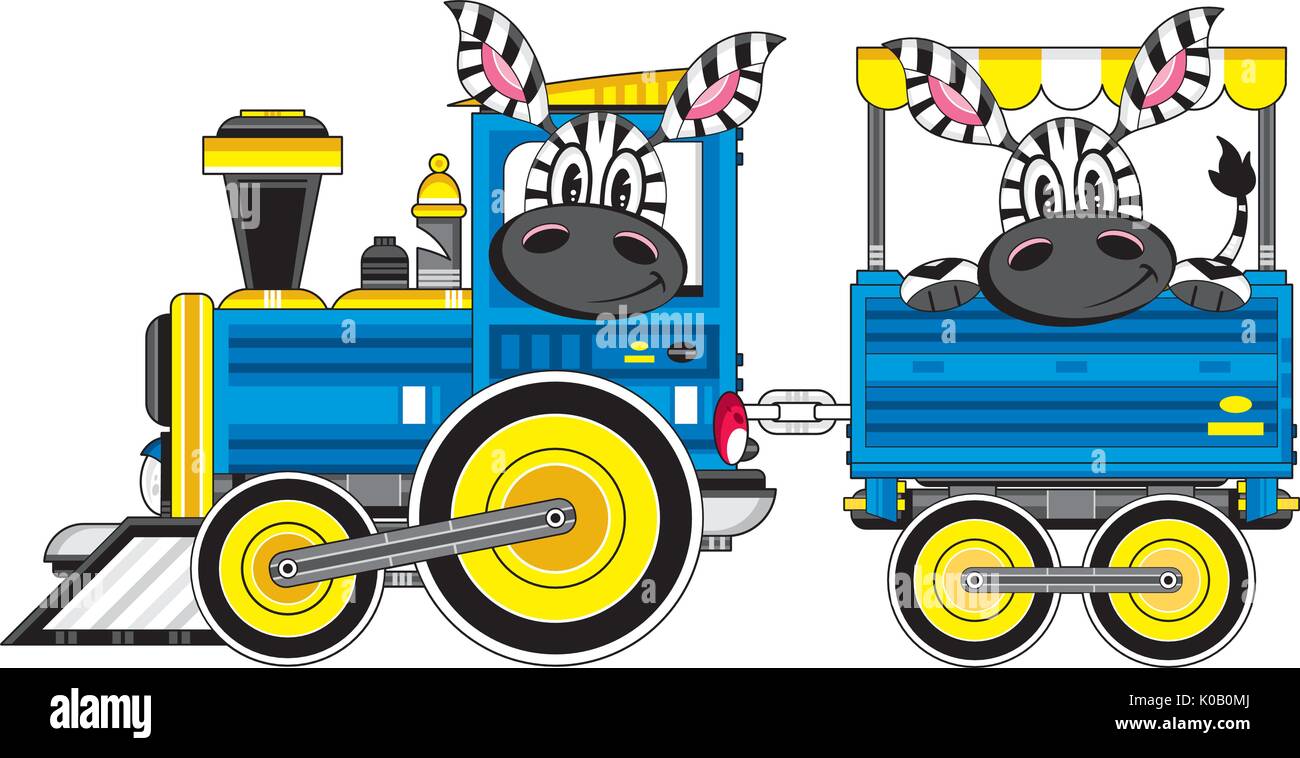 Cartoon Steam Train with Zebra Driver Vector Illustration Stock Vector ...
