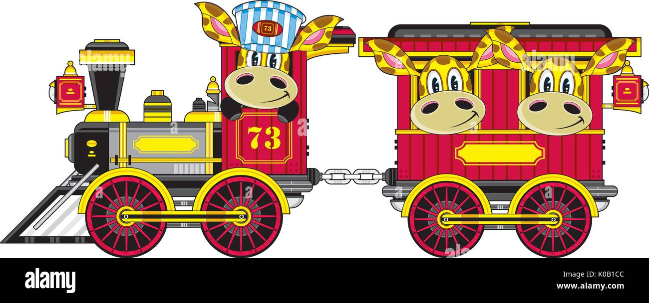 Cartoon Wild West Train with Giraffes Vector Illustration Stock Vector ...