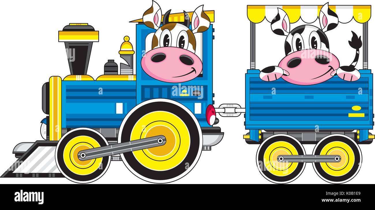Cartoon Steam Train with Cow Driver Vector Illustration Stock Vector ...