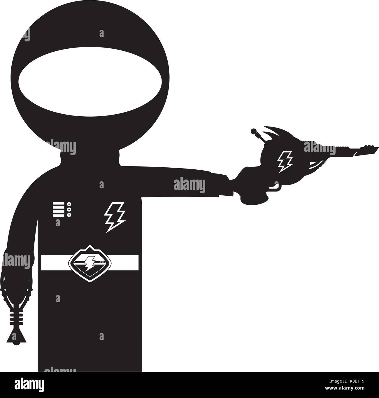 Cartoon Astronaut - Spaceman with Ray Guns in Silhouette Illustration ...