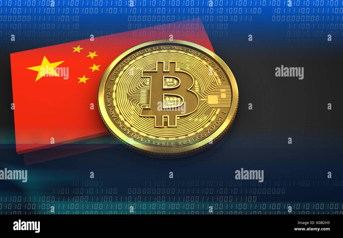 3d illustration of bitcoin over black background with china flag Stock ...