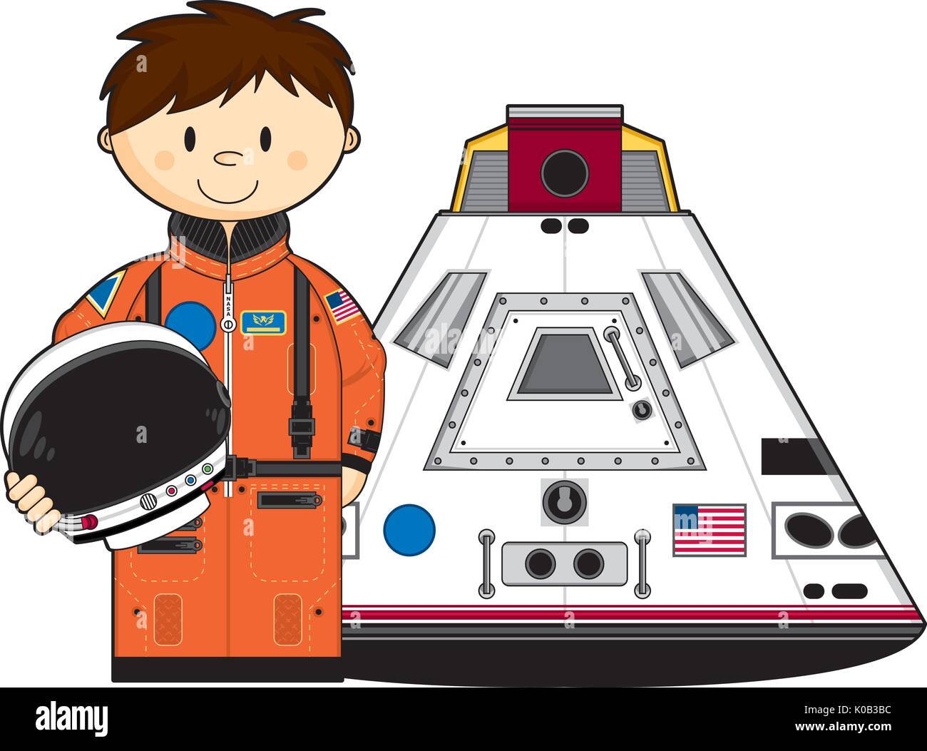 Cute Cartoon Astronaut - Spaceman and Space Capsule Vector illustration ...