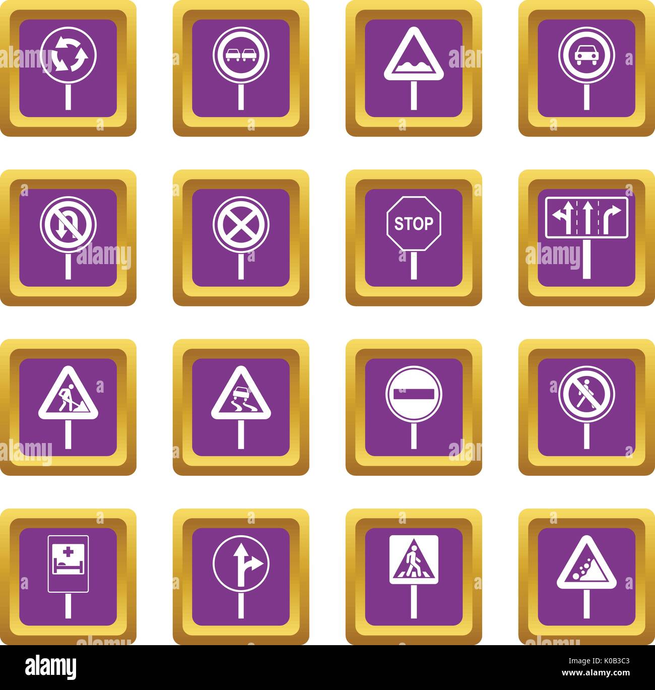 Different road signs icons set purple Stock Vector Image & Art - Alamy