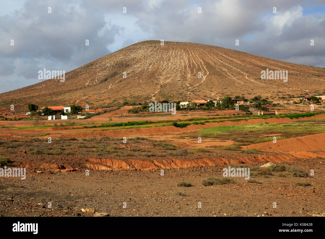 Farm at base of old volcano cone, near Tetir, Fuerteventura, Canary ...