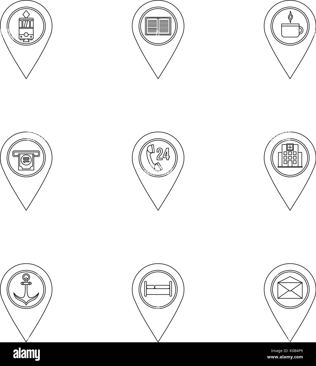 Route pins icon set, outline style Stock Vector Image & Art - Alamy